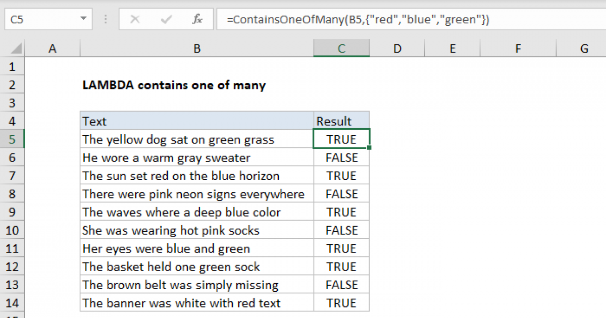 LAMBDA contains one of many - Excel formula | Exceljet